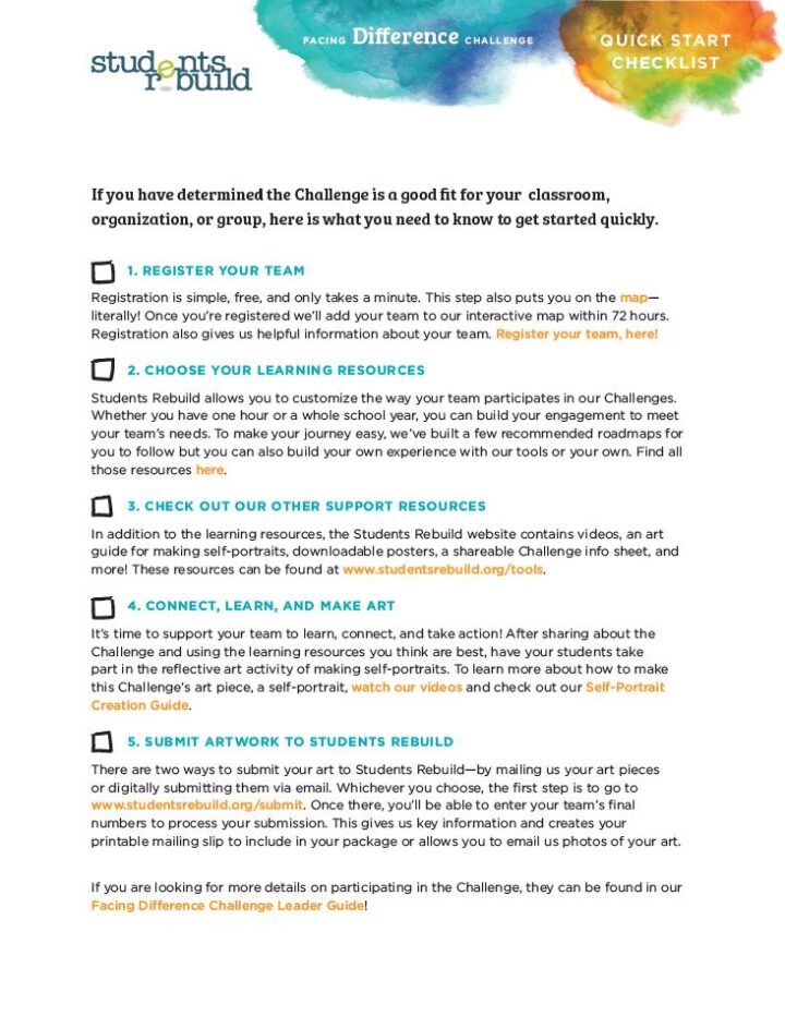 Facing Difference Challenge - Quick Start Guide | Students Rebuild