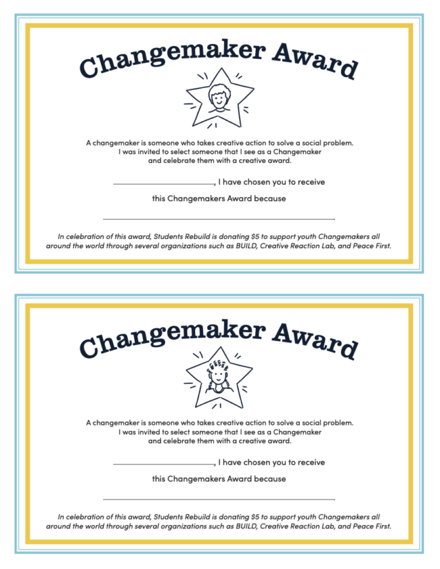 Changemaker Challenge - Changemaker Award Gift Certificate | Students ...