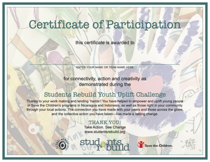 Youth Uplift Challenge - Participation Certificate | Students Rebuild