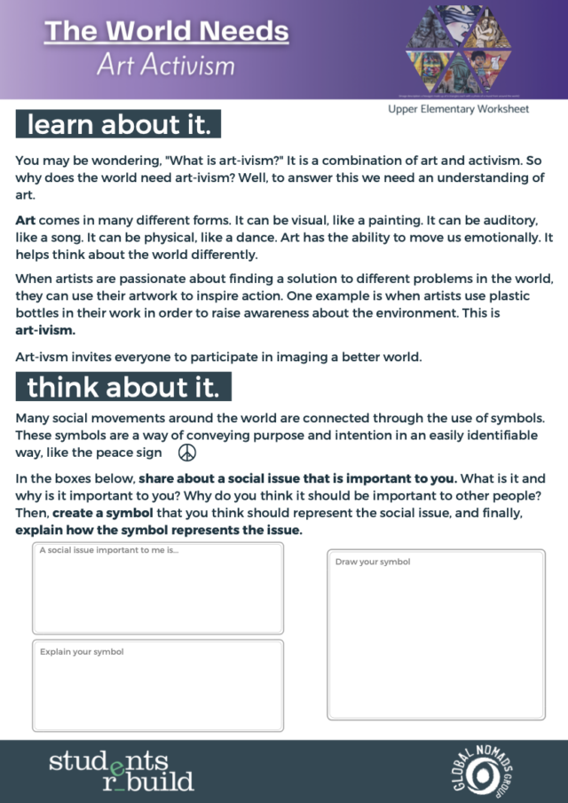 World Needs Challenge - Art Activism Worksheet (Elementary) | Students ...