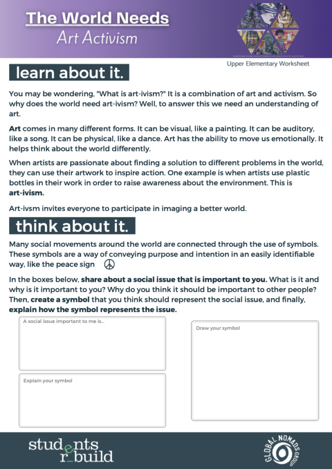 World Needs Challenge - Art Activism Worksheet (Elementary) | Students ...