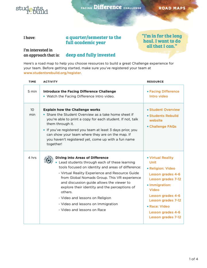 Facing Difference Challenge - Teaching Guide (Semester) | Students Rebuild