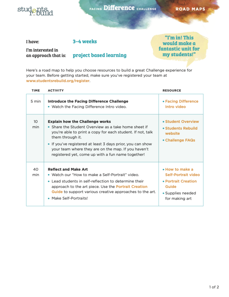 Facing Difference Challenge - Teaching Guide (3-4 Weeks) | Students Rebuild